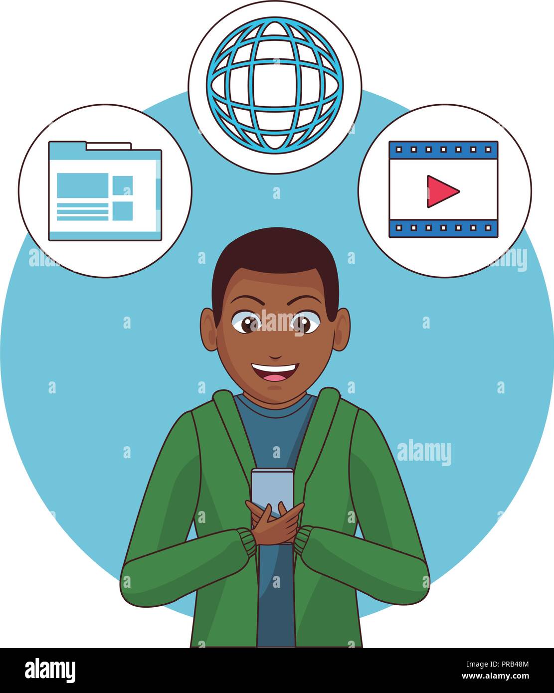 Man using smartphone for social media symbols Stock Vector Image & Art ...