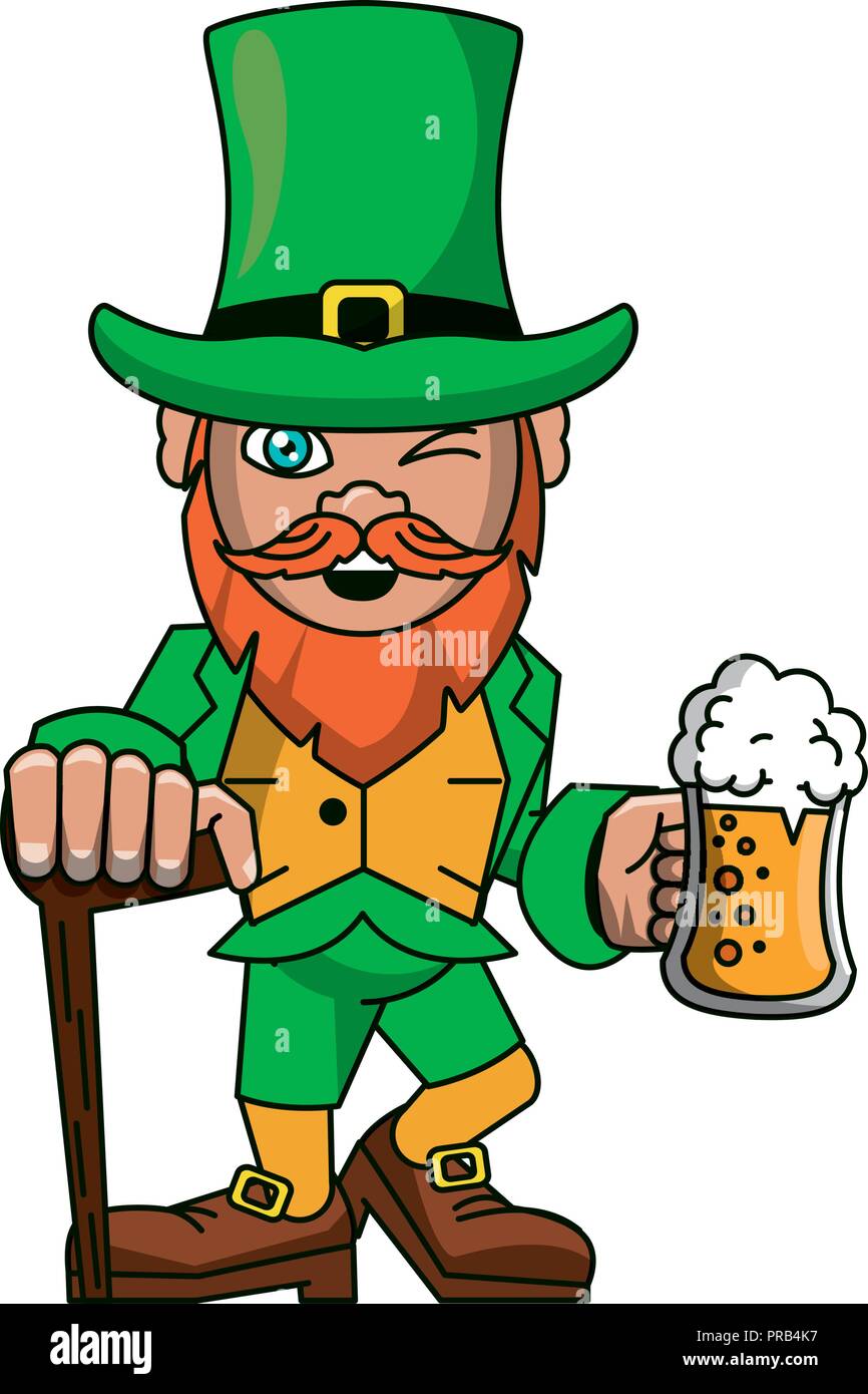 Irish elf with beer and walking stick cartoons Stock Vector Image & Art ...