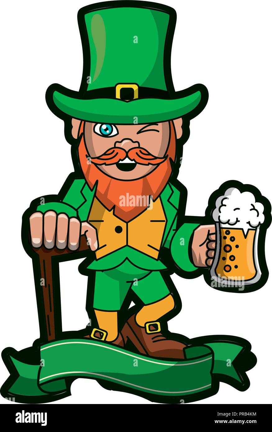 Irish elf with beer and walking stick cartoons Stock Vector Image & Art ...