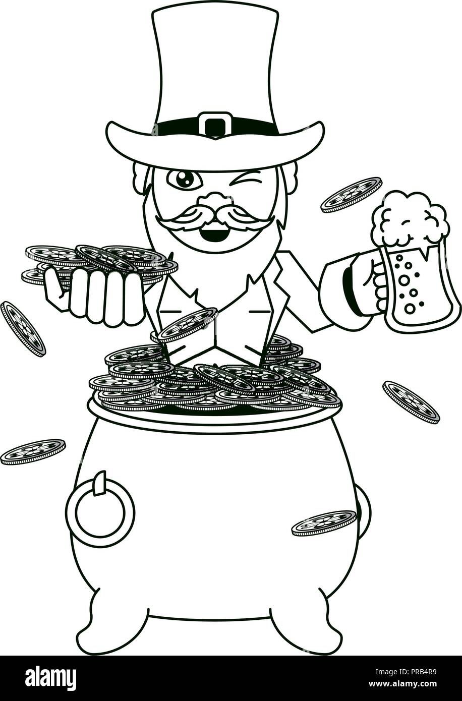 Irish elf with pot coins and beer cup Stock Vector Image & Art - Alamy