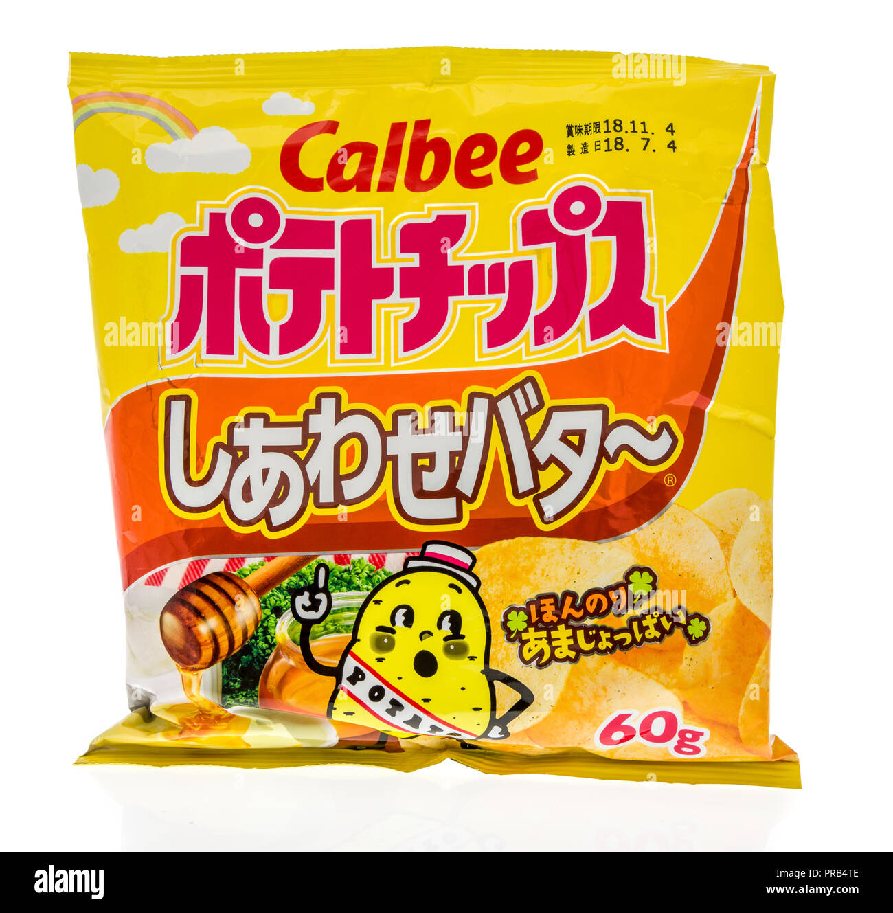 Winneconne, WI - 27 September 2018: A bag of Calbee Shiawase butter ...