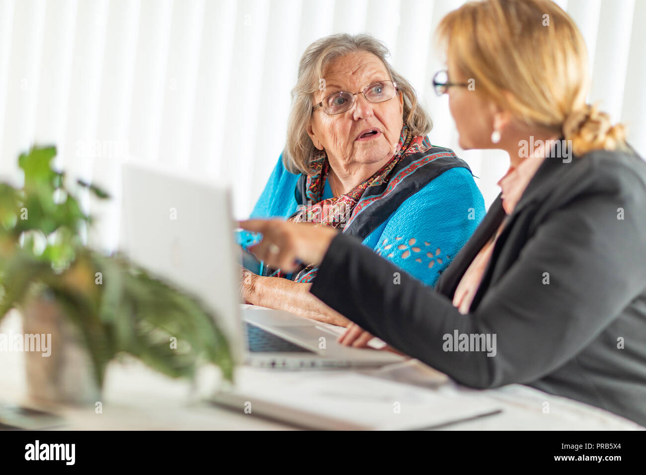 Woman Helping Senior Adult Lady on Laptop Computer Stock Photo - Alamy