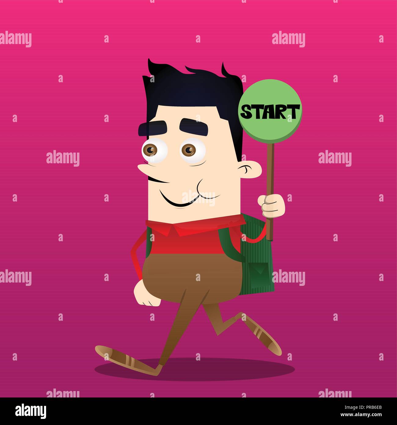 Schoolboy holding start sign. Vector cartoon character illustration ...