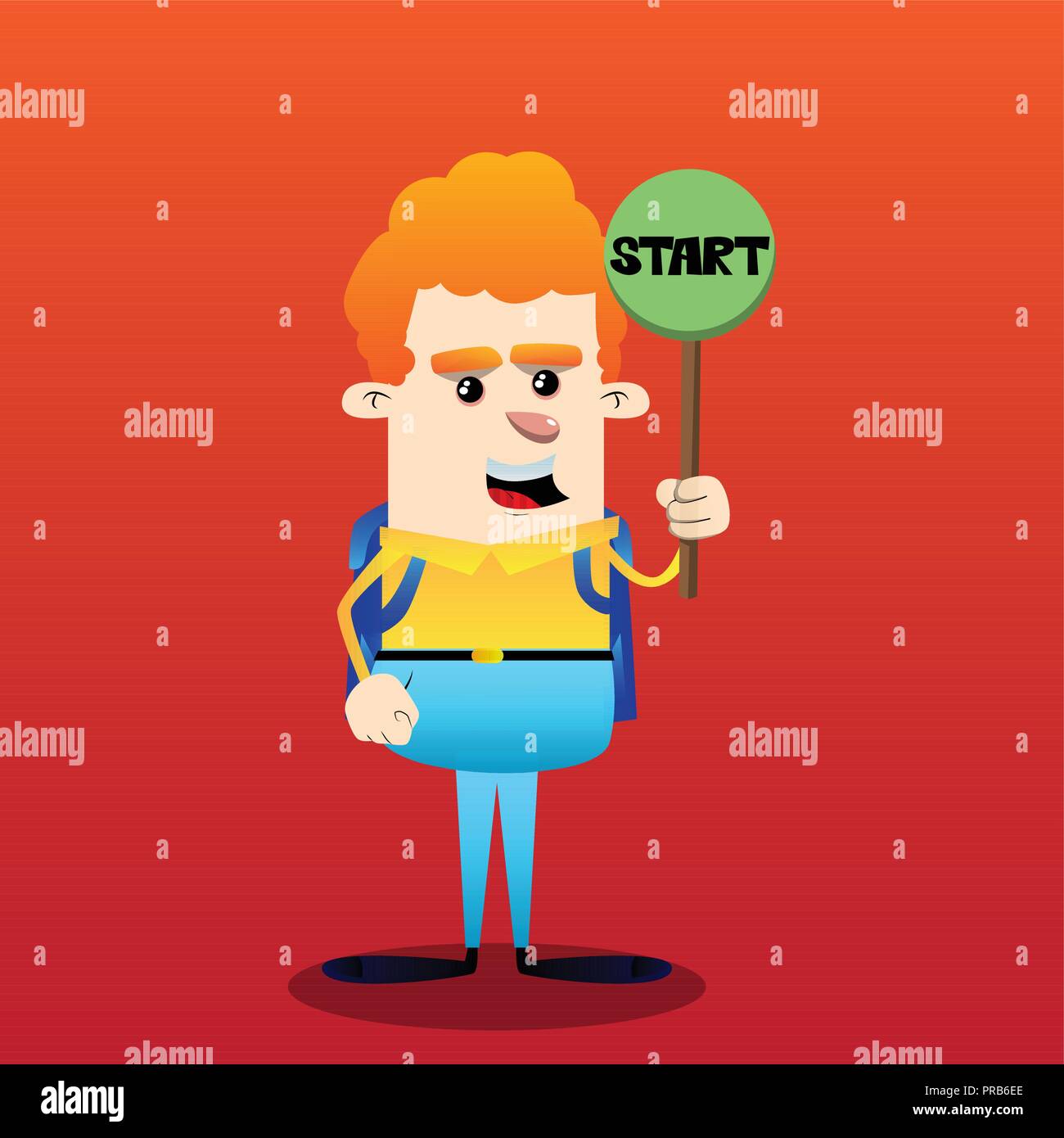Schoolboy holding start sign. Vector cartoon character illustration ...