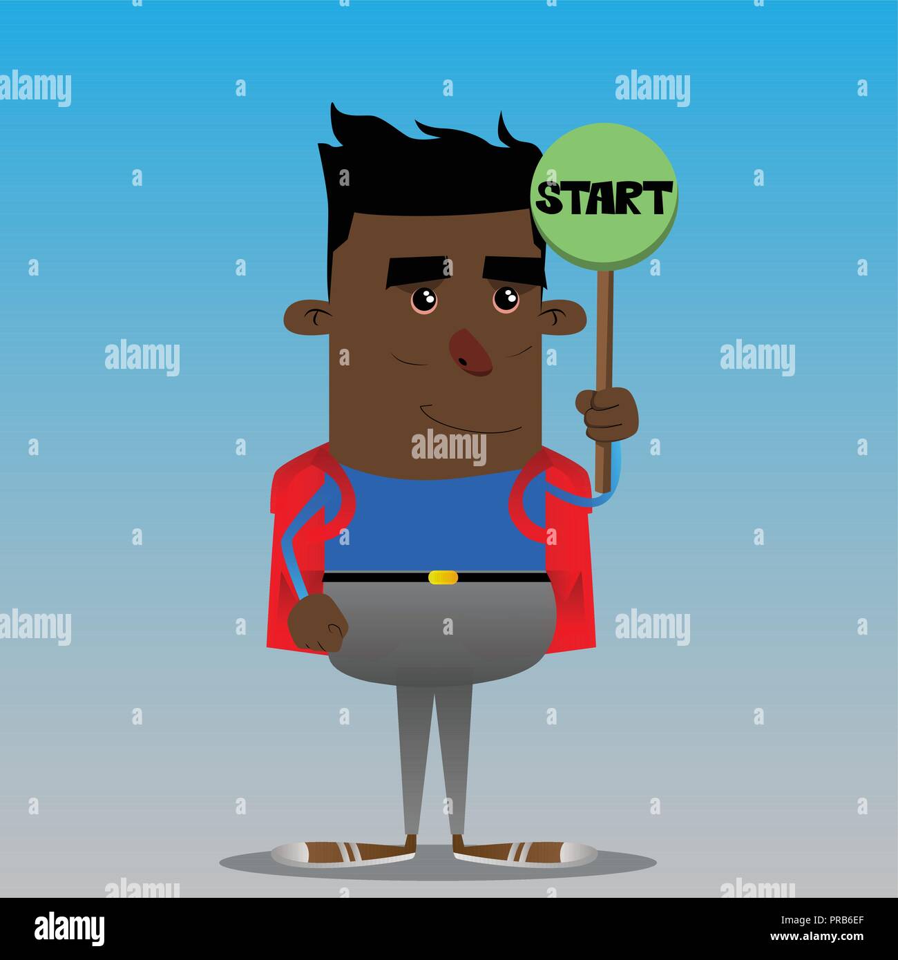 Schoolboy holding start sign. Vector cartoon character illustration ...