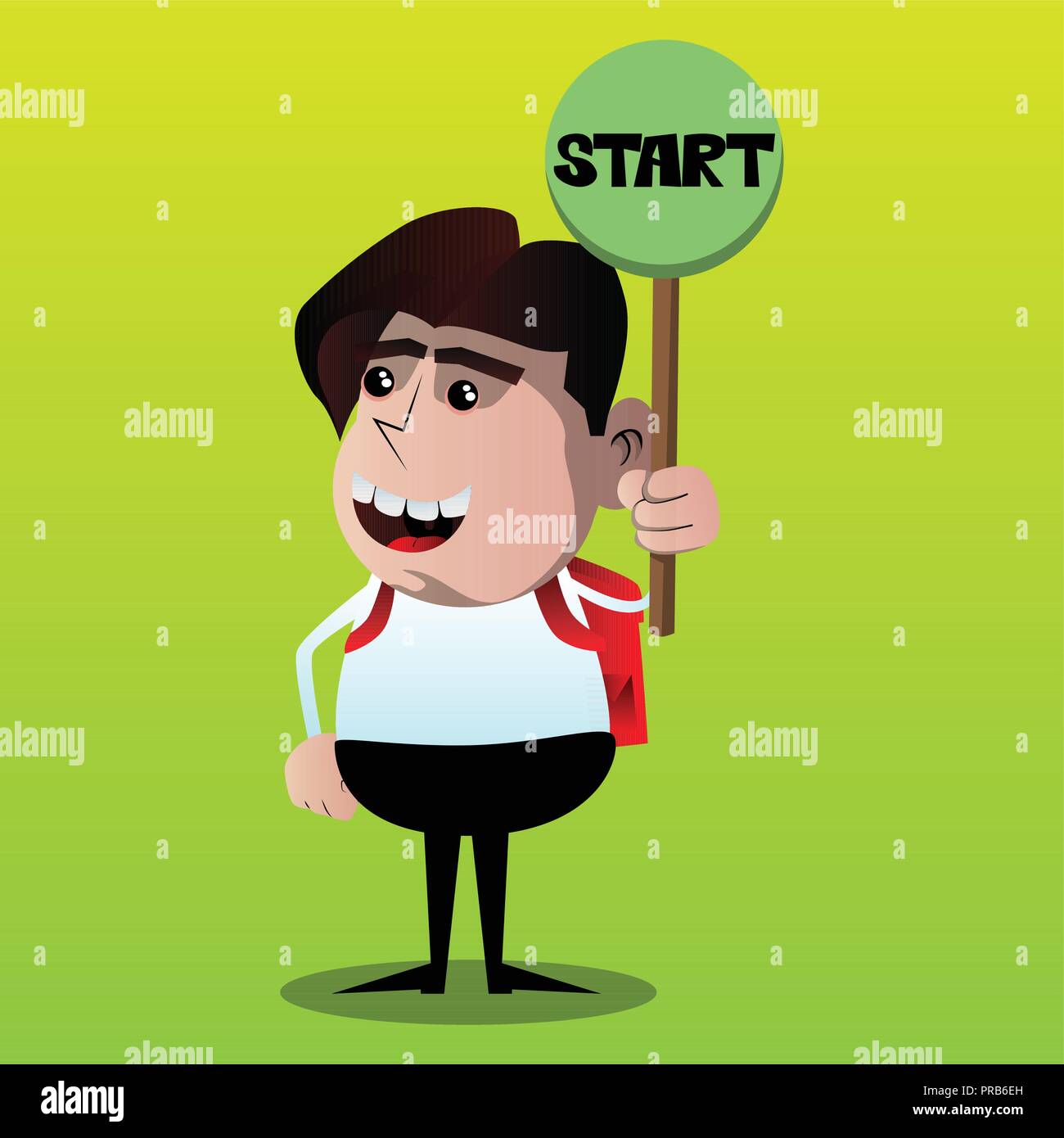 Schoolboy holding start sign. Vector cartoon character illustration ...