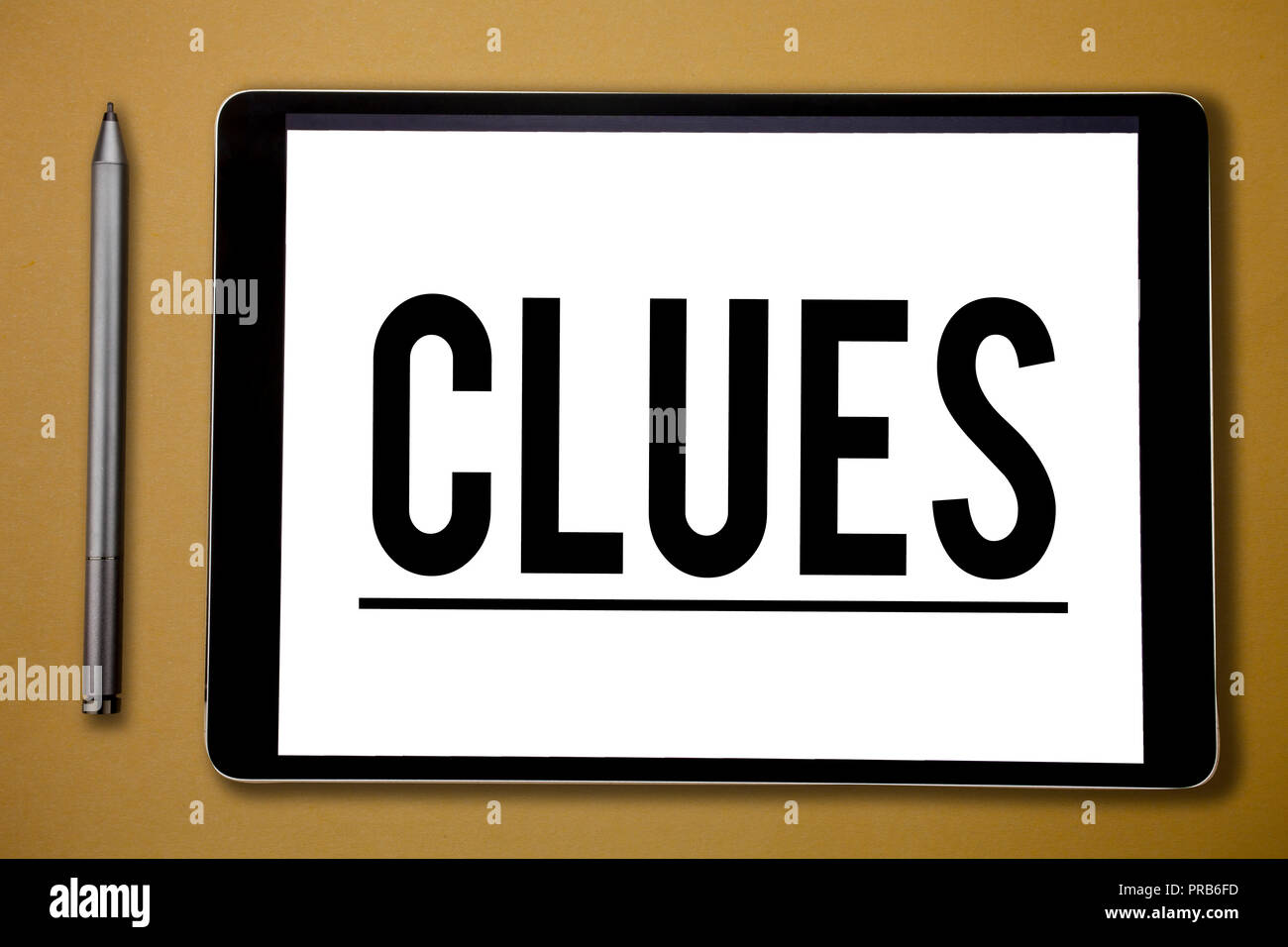 Text sign showing Clues. Conceptual photo Piece of evidence information ...