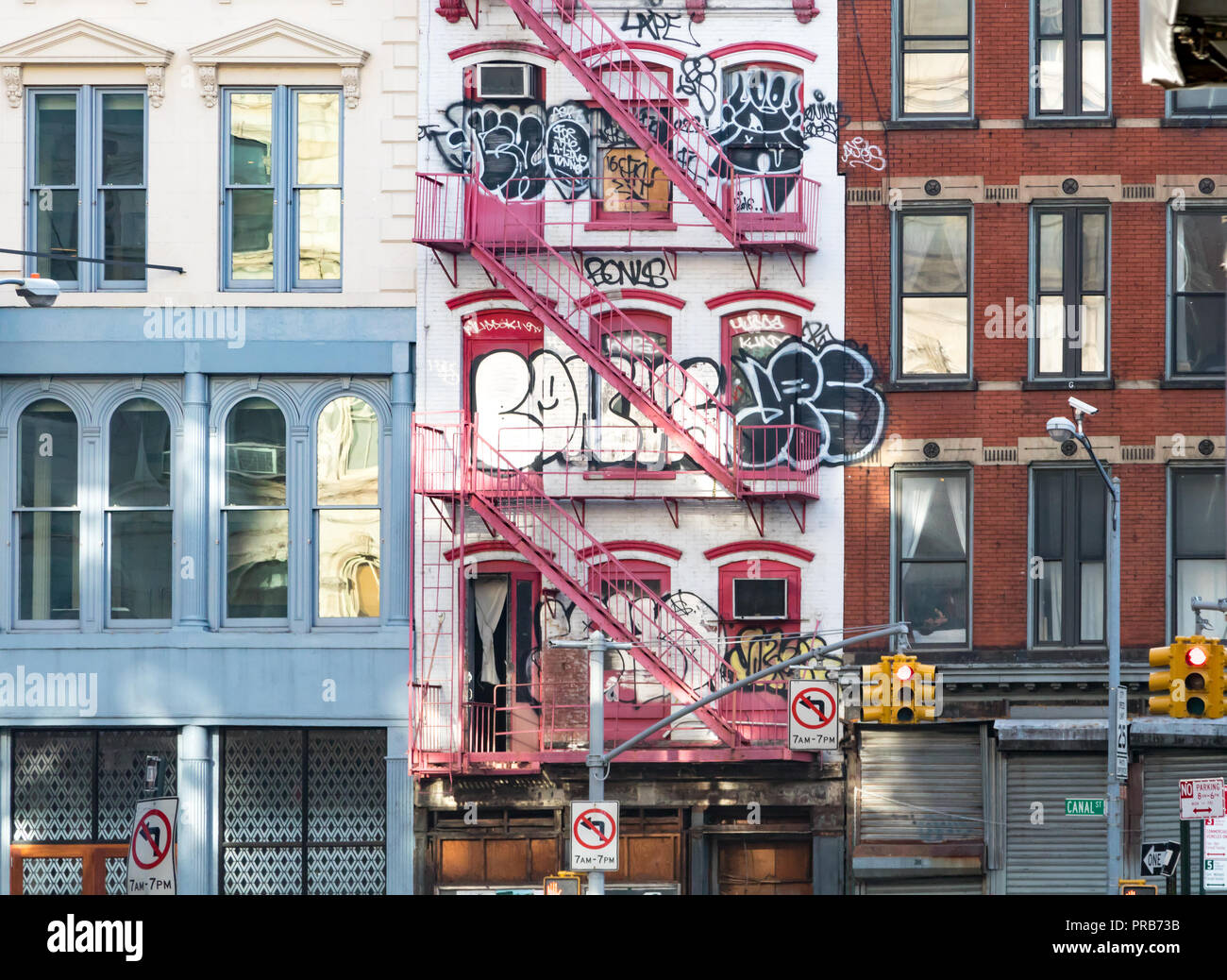 NEW YORK CITY, CIRCA 2018: Abandoned building along Canal Street is ...