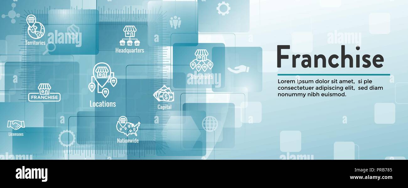 Franchise Icon Set w Home Office, corporate Headquarters and Franchisee ...