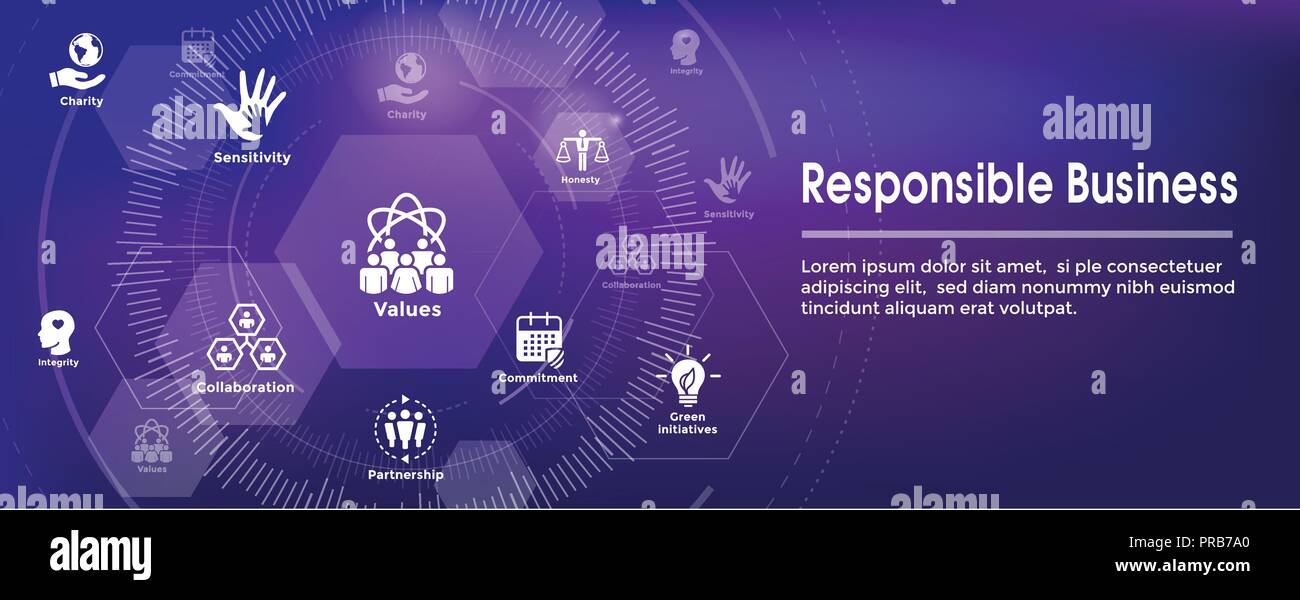 Social Responsibility Web Banner Icon Set & Web Header Banner w Honesty ...