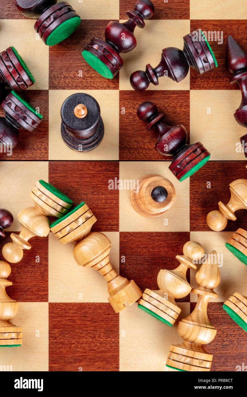 An overhead photo of a checkmate situation in chess with nearly all the ...