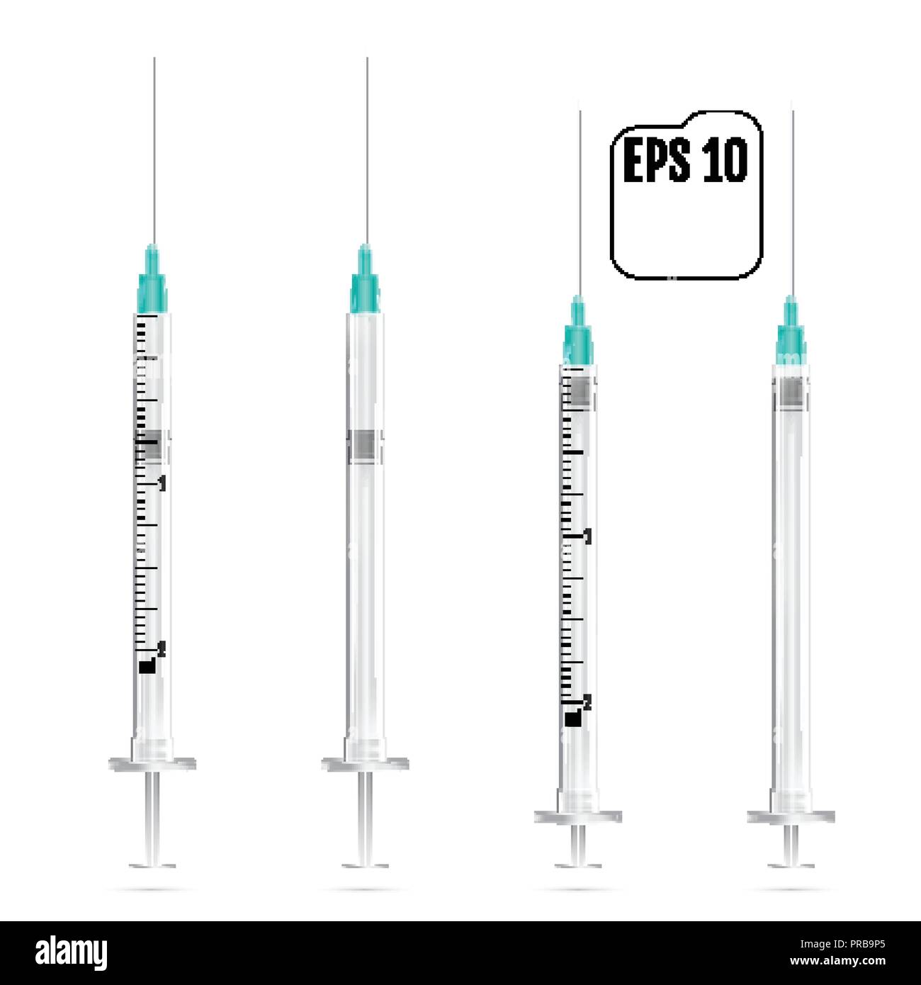 Vector set of realistic insulin syringe with needle, isolated on white ...