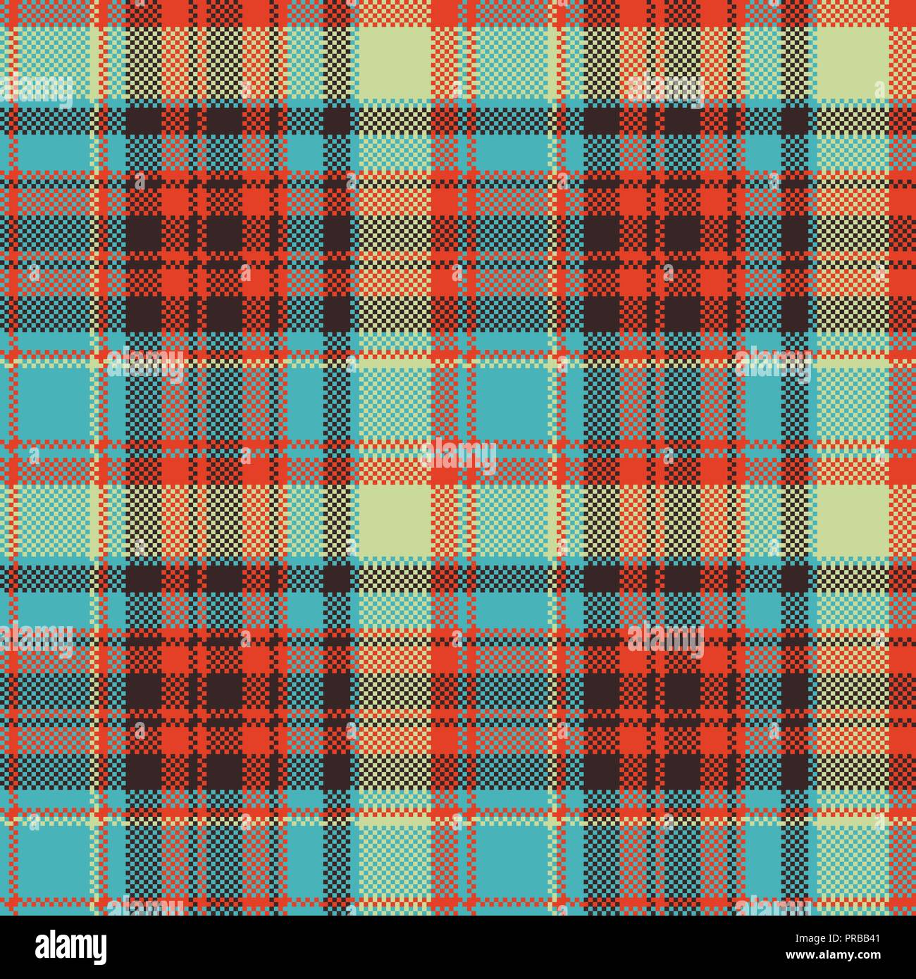 Pop art color check plaid pixel seamless fabric texture. Vector ...