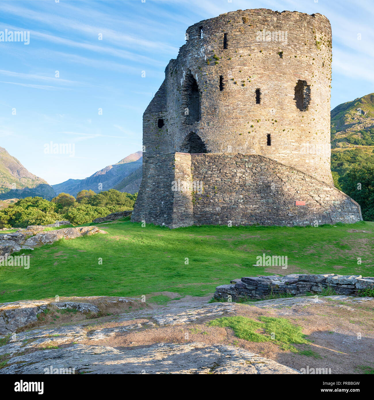 The ruins of Dolbadarn Castle at Llanberis in Snowdonia National Park ...