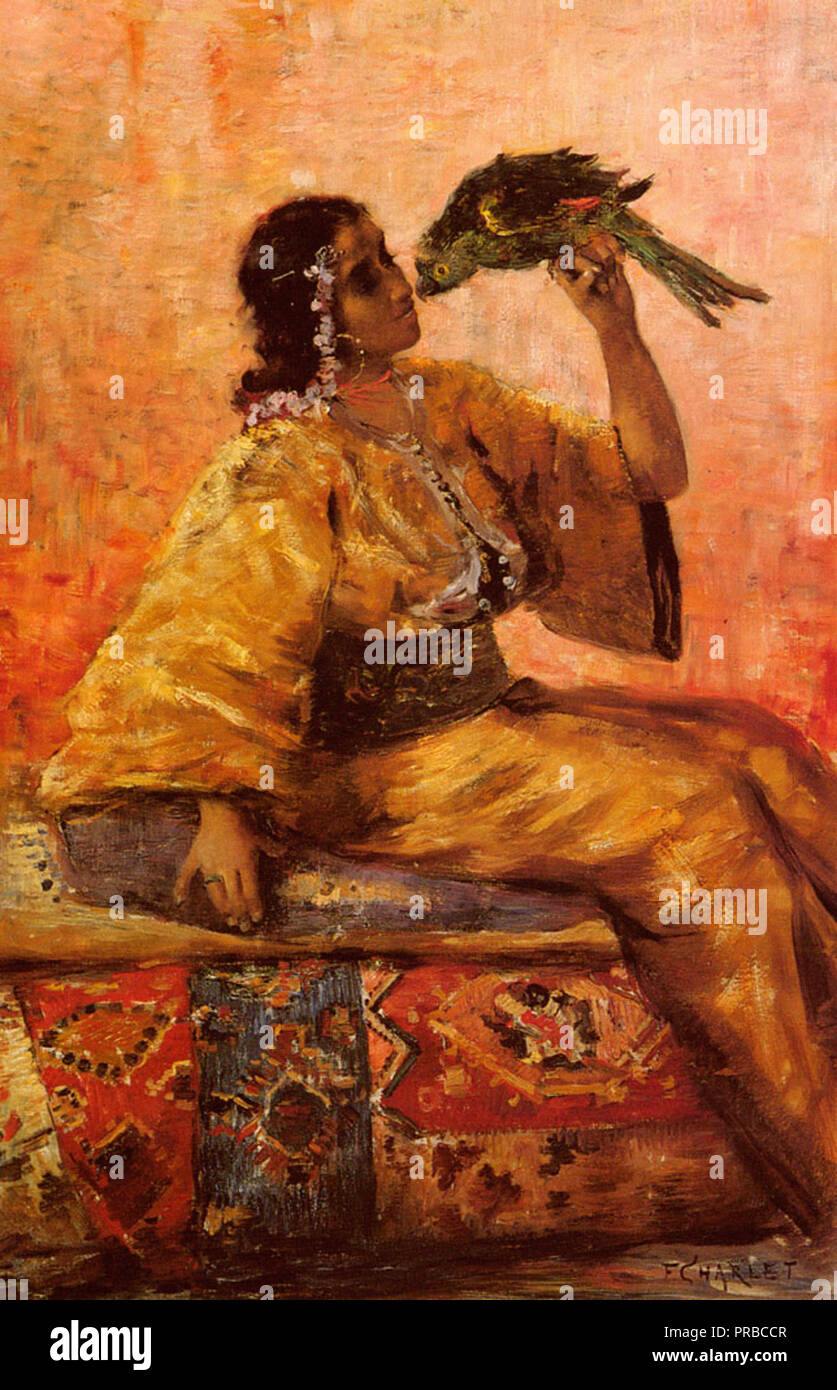 Charlet Frantz - a Moroccan Beauty Holding a Parrot Stock Photo - Alamy