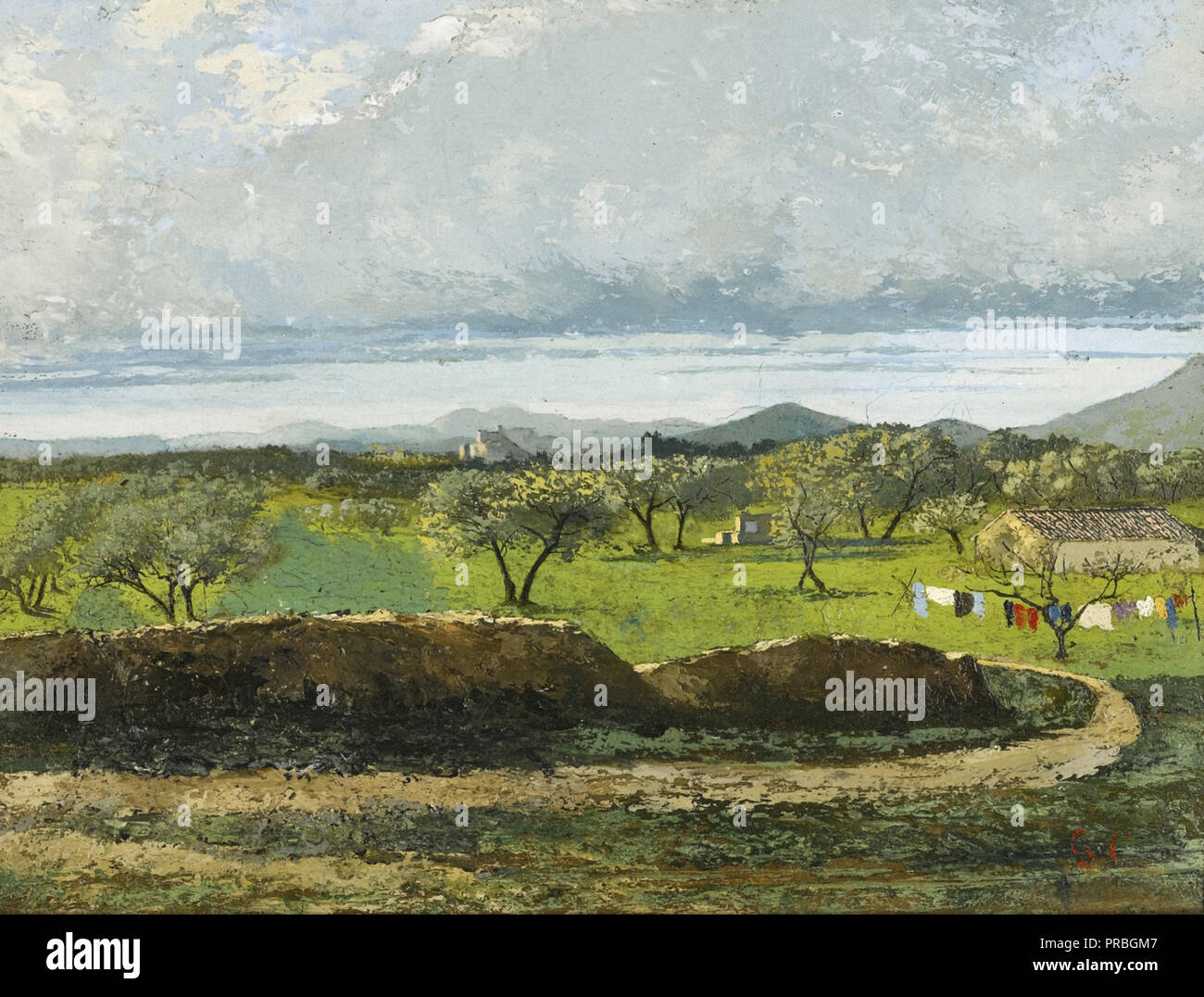 Courbet Gustave - Landscape with Wall and Orchard Stock Photo - Alamy