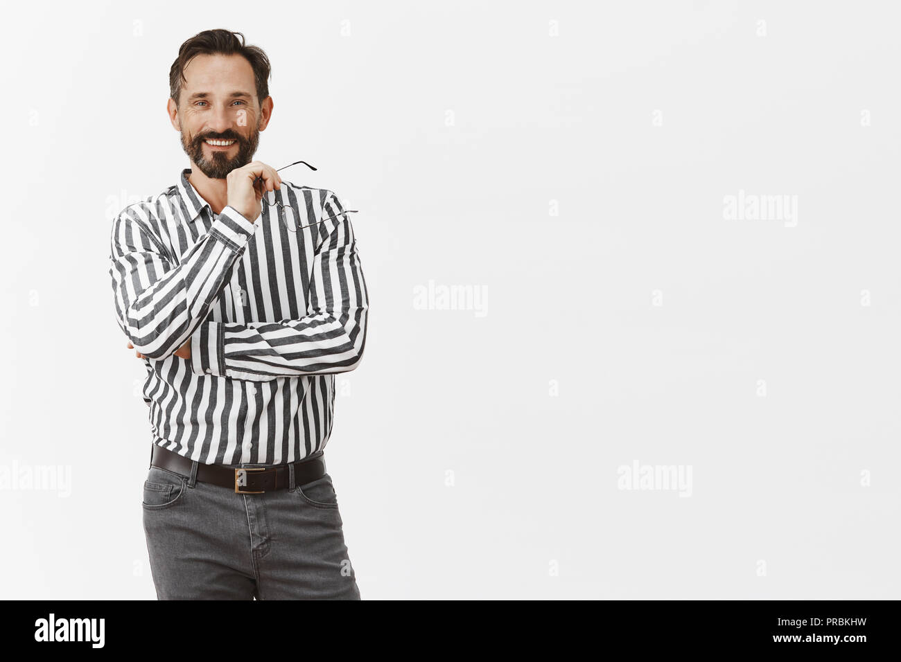 Boss pleased with employer who suggest great idea. Portrait of happy ...