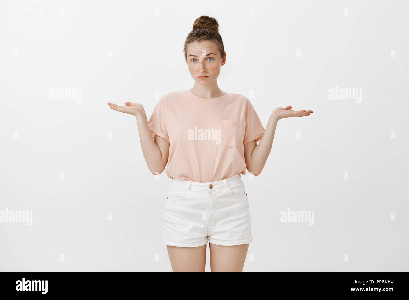 Woman feeling unsure facing hard decision. Portrait of questioned ...