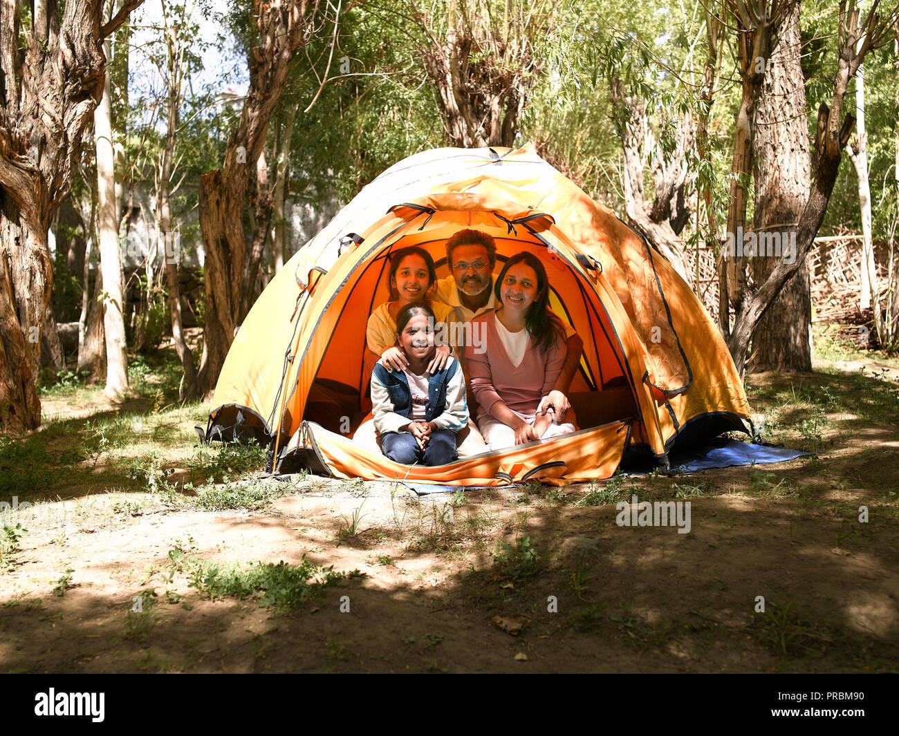 FAMILY OF FOUR IN A TENT, TENTED CAMPSITE, SABOO,LADAKH, JAMMU ...