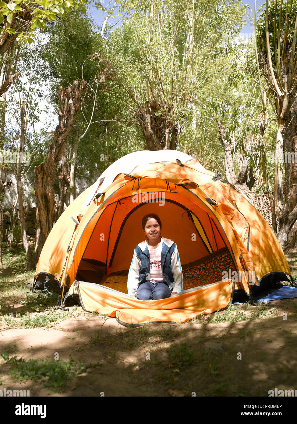 YOUNG INDIAN GIRL IN A TENT, TENTED CAMPSITE, SABOO,LADAKH, JAMMU ...