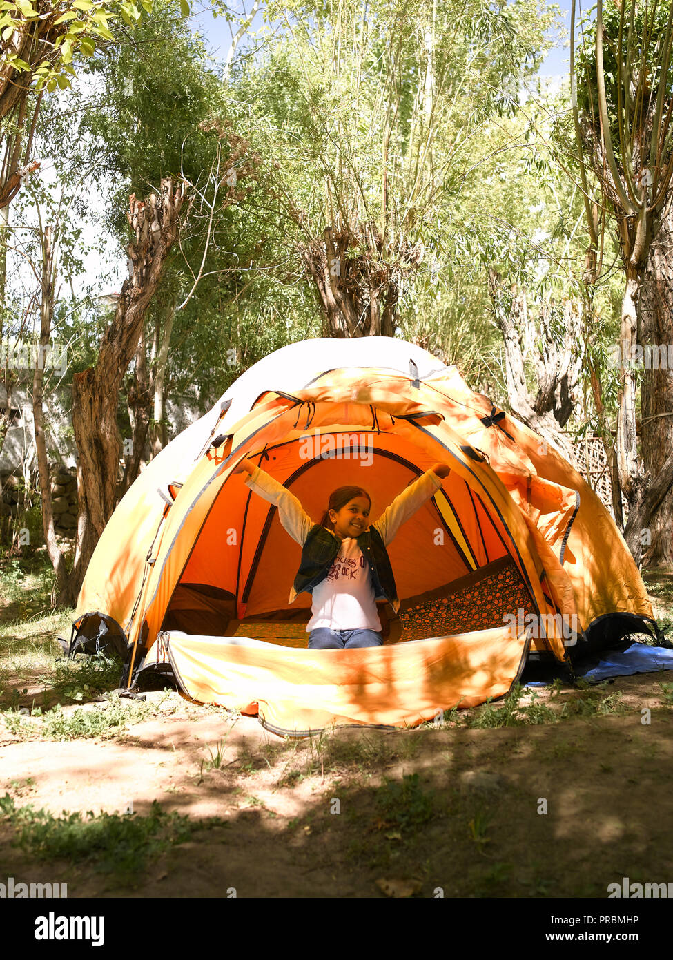 YOUNG INDIAN GIRL IN A TENT, TENTED CAMPSITE, SABOO,LADAKH, JAMMU ...