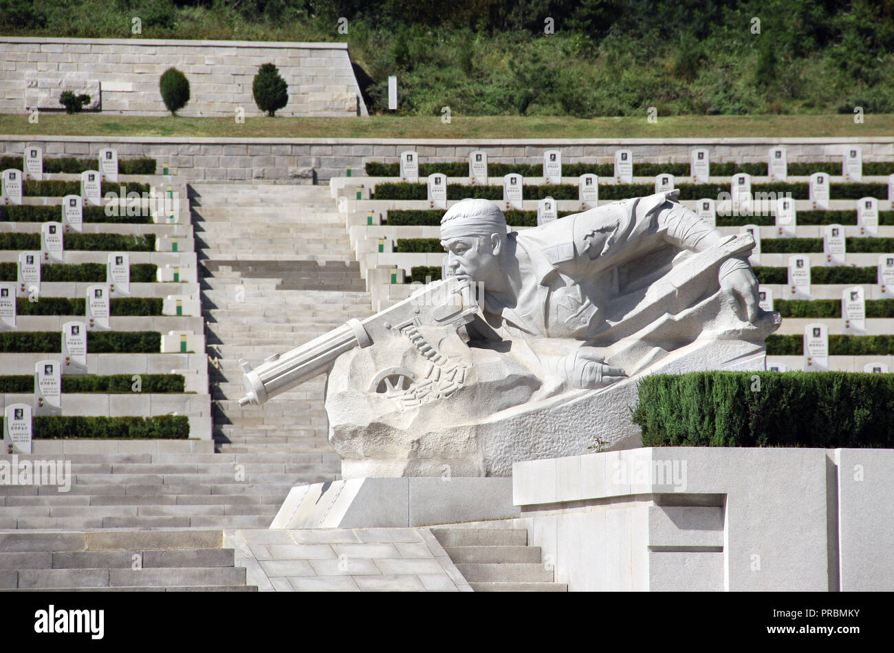 NORTH KOREA, PYONGYANG - SEPTEMBER 27, 2017: Statue of the hero gunner ...