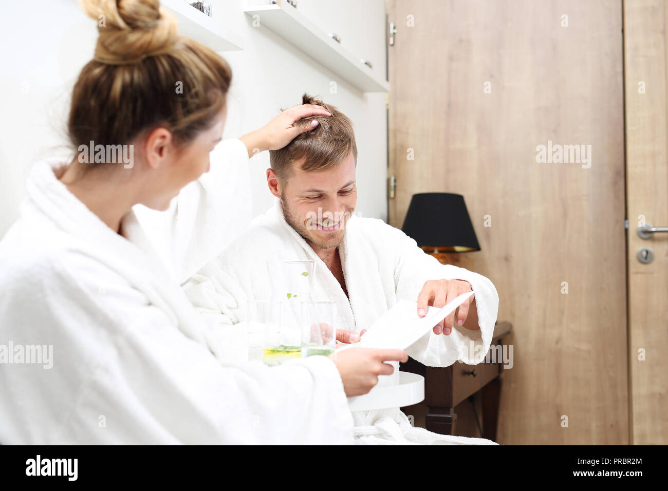 Weekend in the spa. Happy couple. Man and woman in the spa salon Stock ...