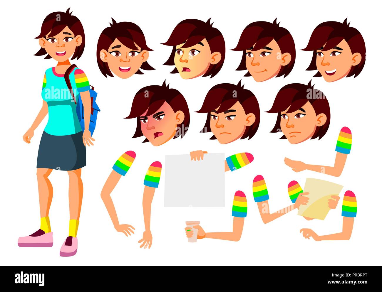 Asian Teen Girl Vector. Teenager. Positive Person. Face. Children. Face ...