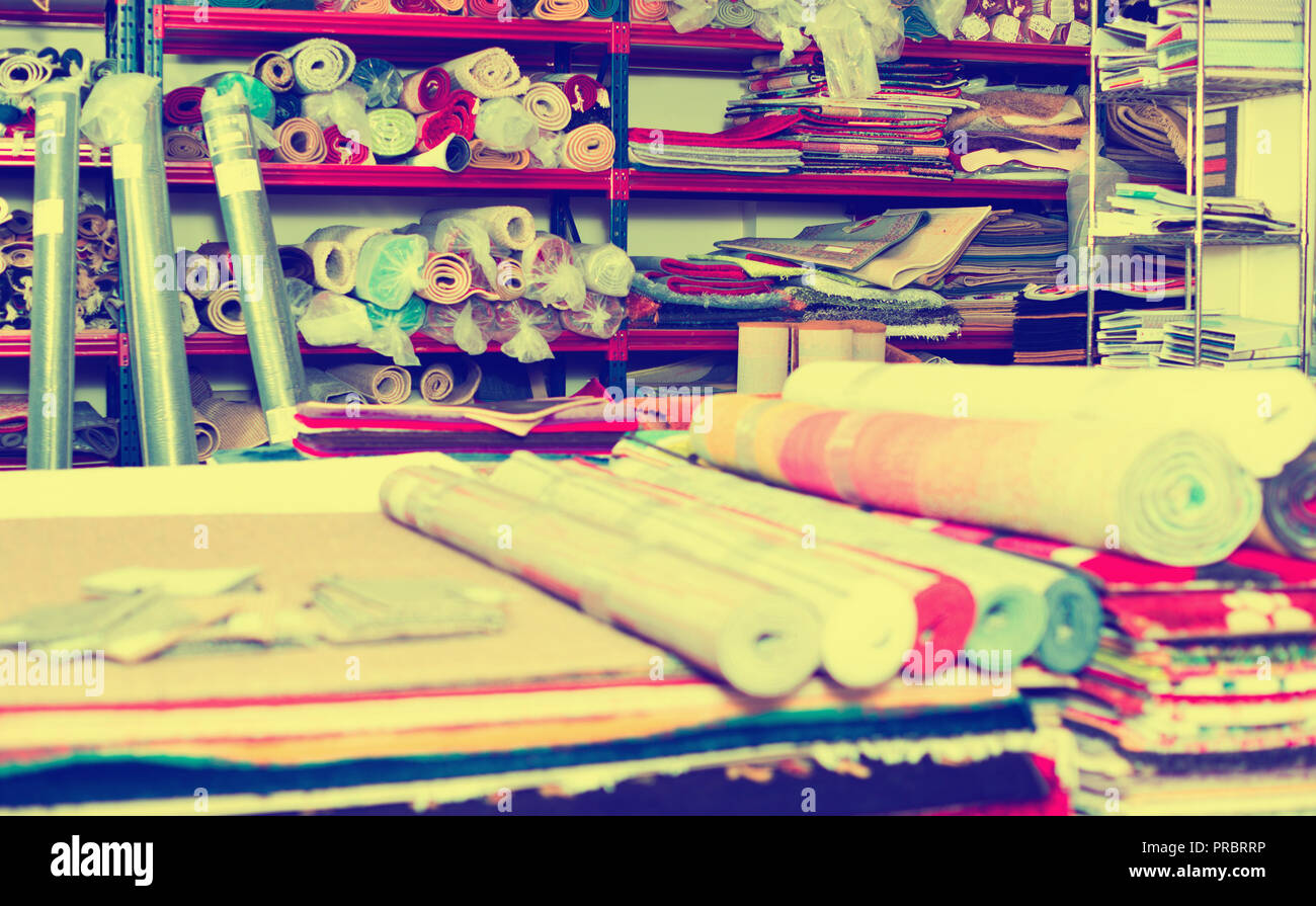 image of different beautiful stylish roll carpet in the shop for ...