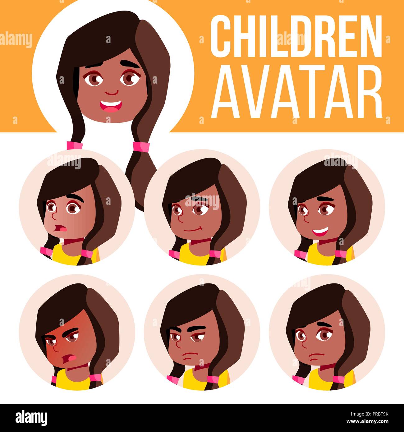 Girl Avatar Set Kid Vector. Black. Afro American. Kindergarten. Face ...