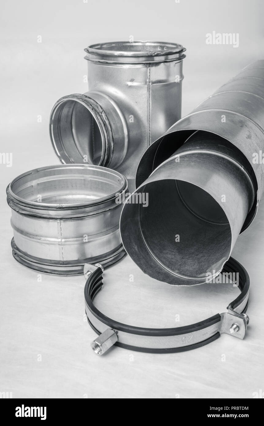 Details of installation Ventilation system, close up a white background ...