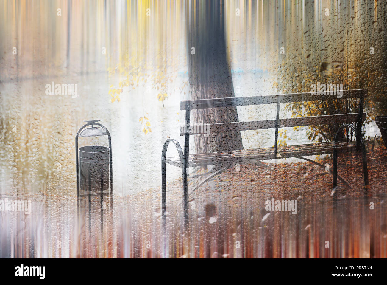 Background autumn rain in the park during the day Stock Photo - Alamy