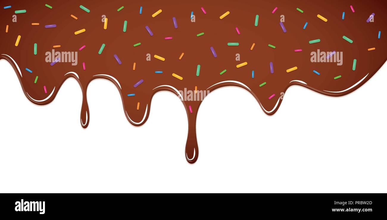 sweet chocolate melting donut glaze with colorful sprinkles vector ...