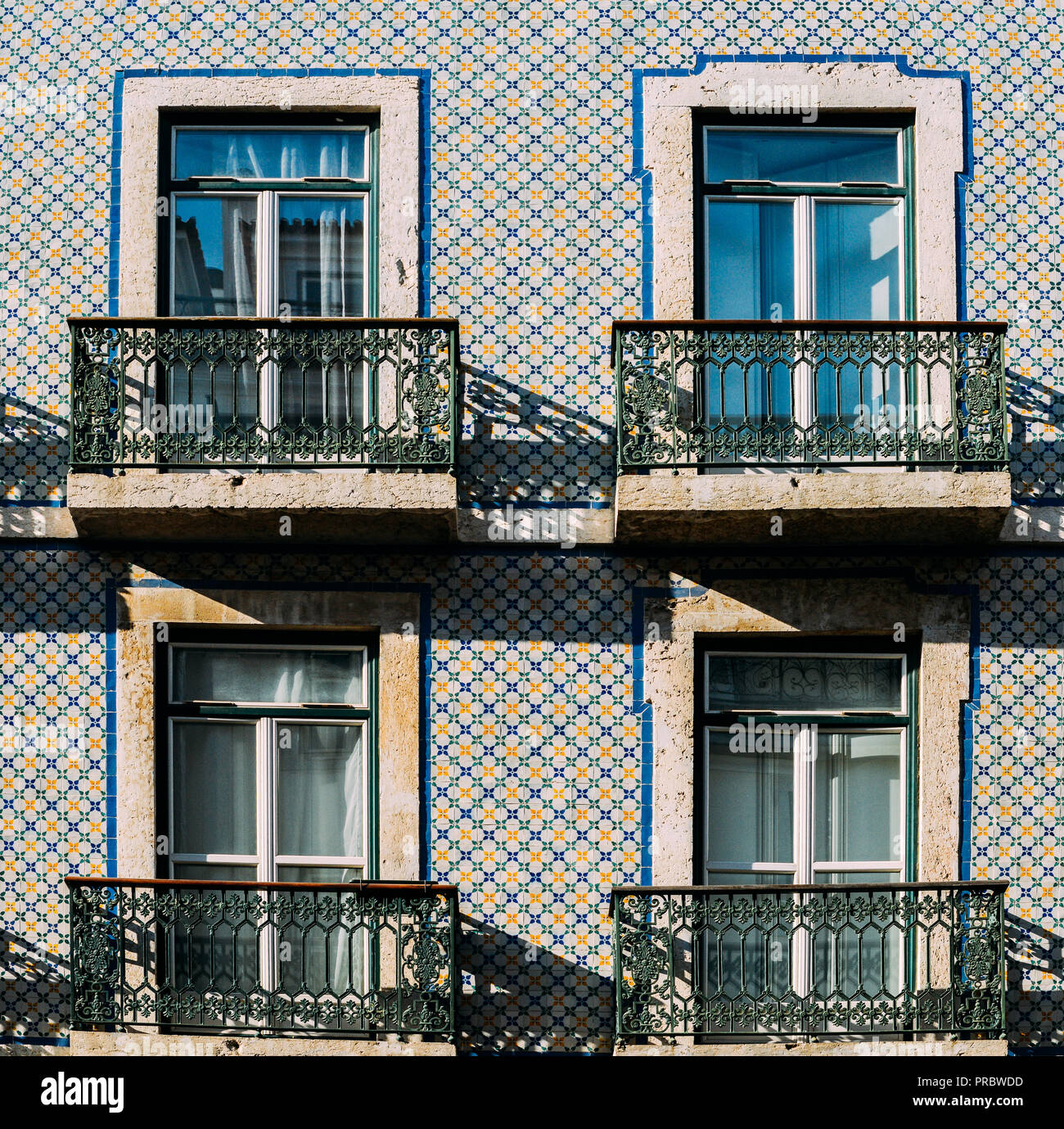 Lisbon windows with typical portuguese azulejo tiles Stock Photo - Alamy
