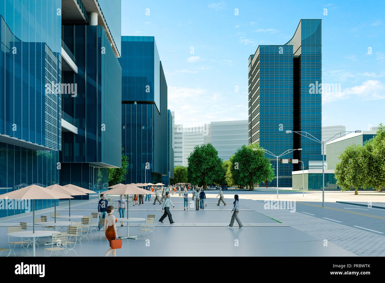 3d render of modern city with glass buildings Stock Photo - Alamy