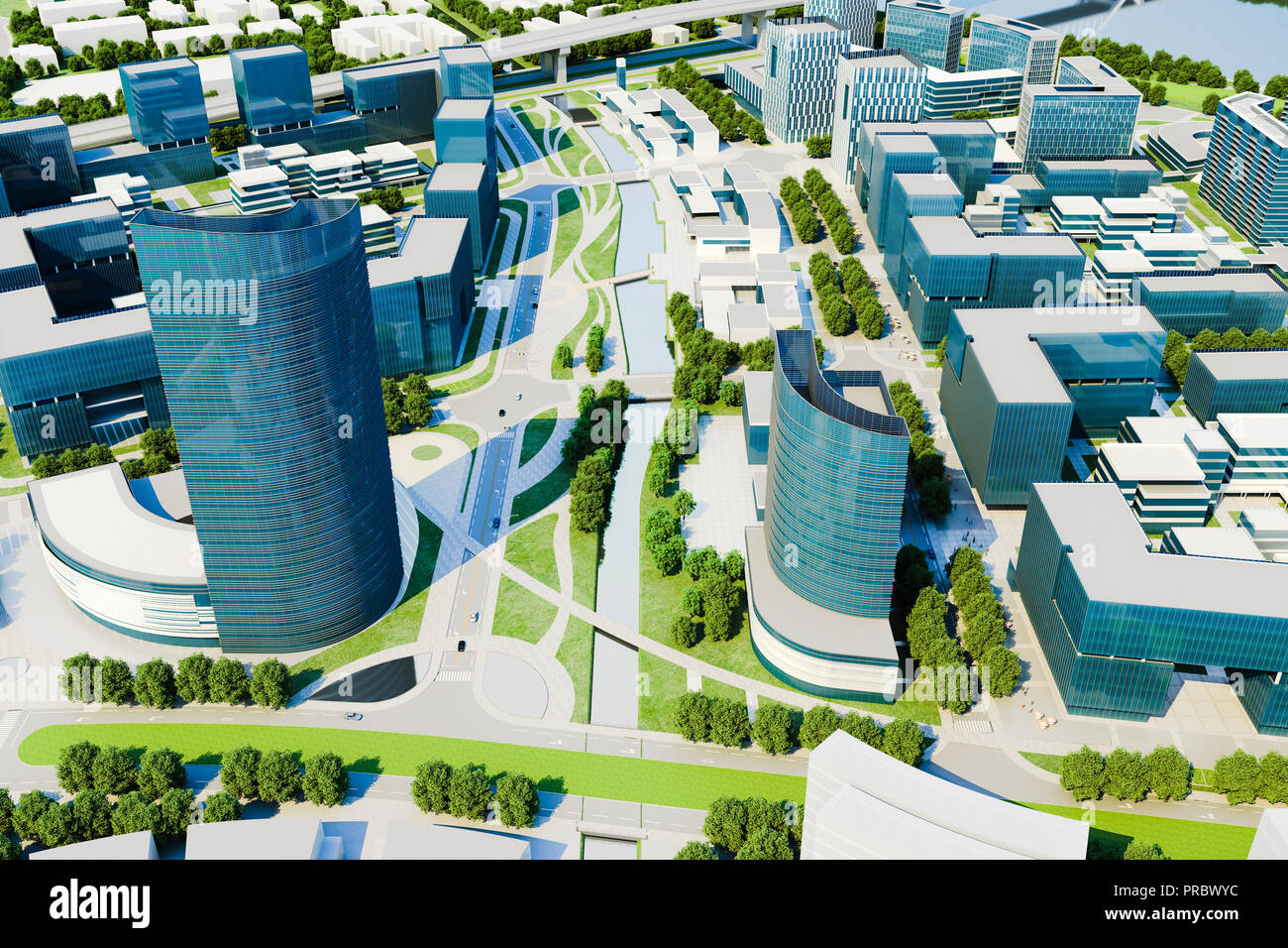 3d render of modern city, aerial view Stock Photo - Alamy