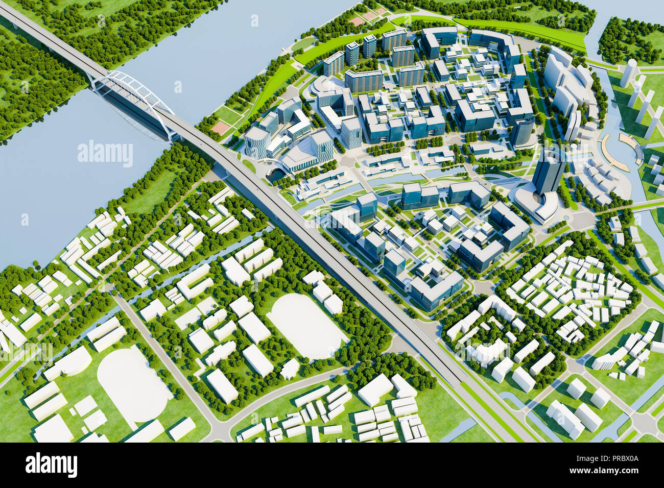 3d render of modern city, aerial view Stock Photo - Alamy