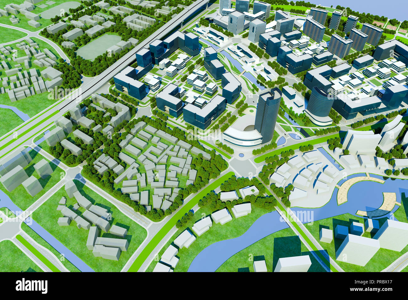 3d render of modern city, aerial view Stock Photo - Alamy