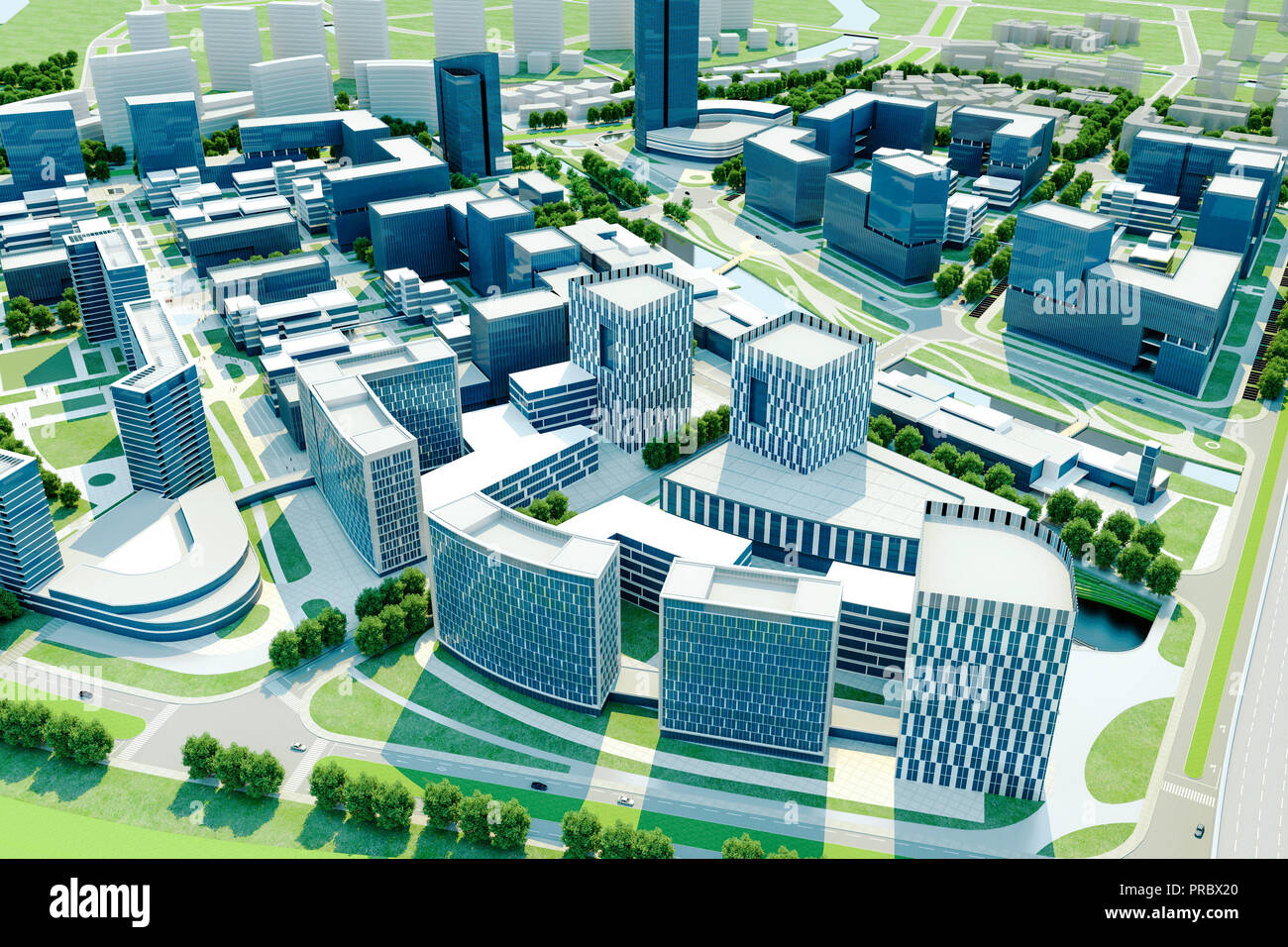 3d render of modern city, aerial view Stock Photo - Alamy