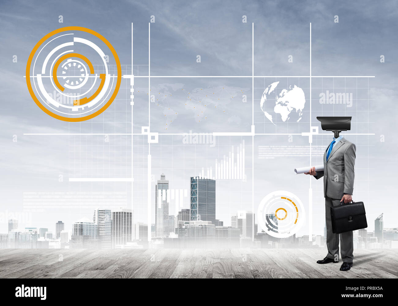 Concept of security and privacy protection with camera headed man Stock ...