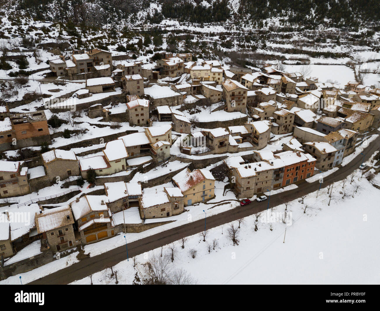 Houses and nature of ancient city Gosol village in Catalonia from high ...