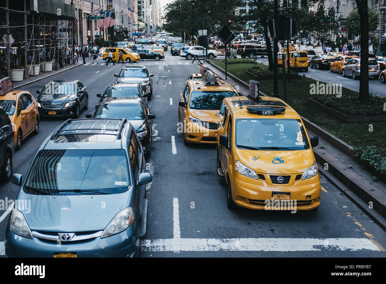 New York, USA - May 28, 2018: Yellow taxi on the street in New York ...