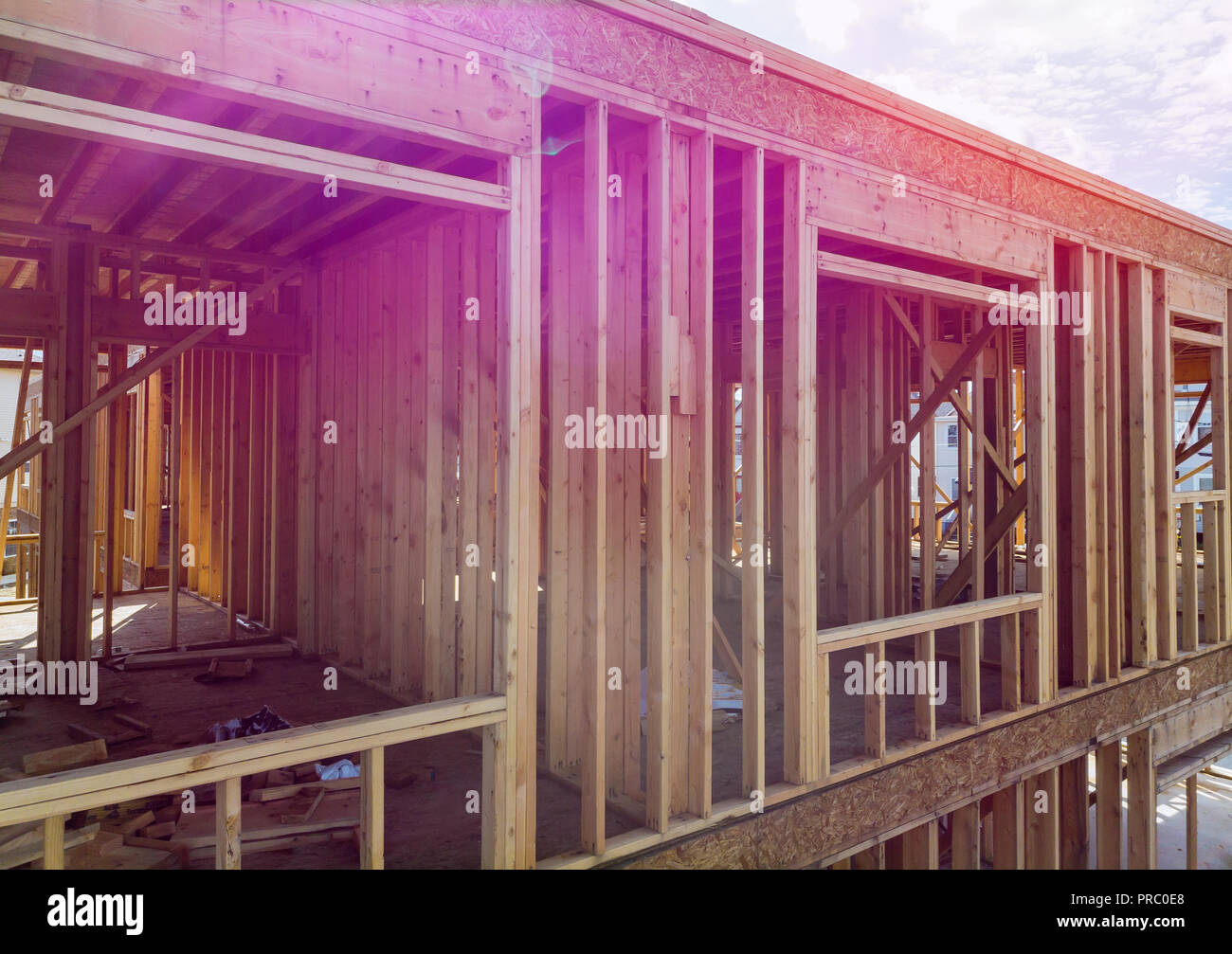 New construction framing stick built house with frame Stock Photo - Alamy