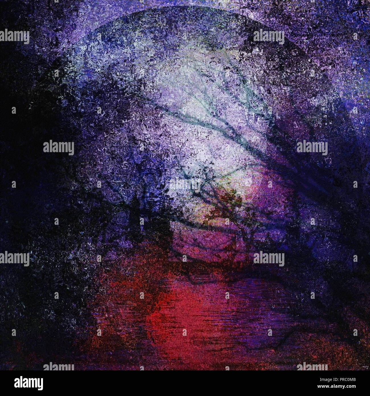 Abstract Nature. Night scene with tree branch and full moon Stock Photo ...