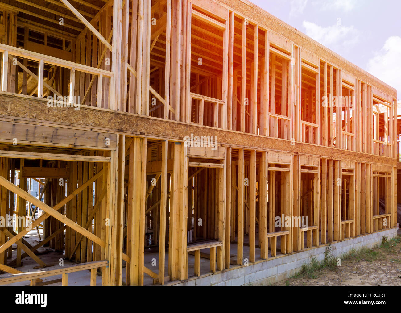 Wood Building frame at Family Housing post and beam construction Stock ...