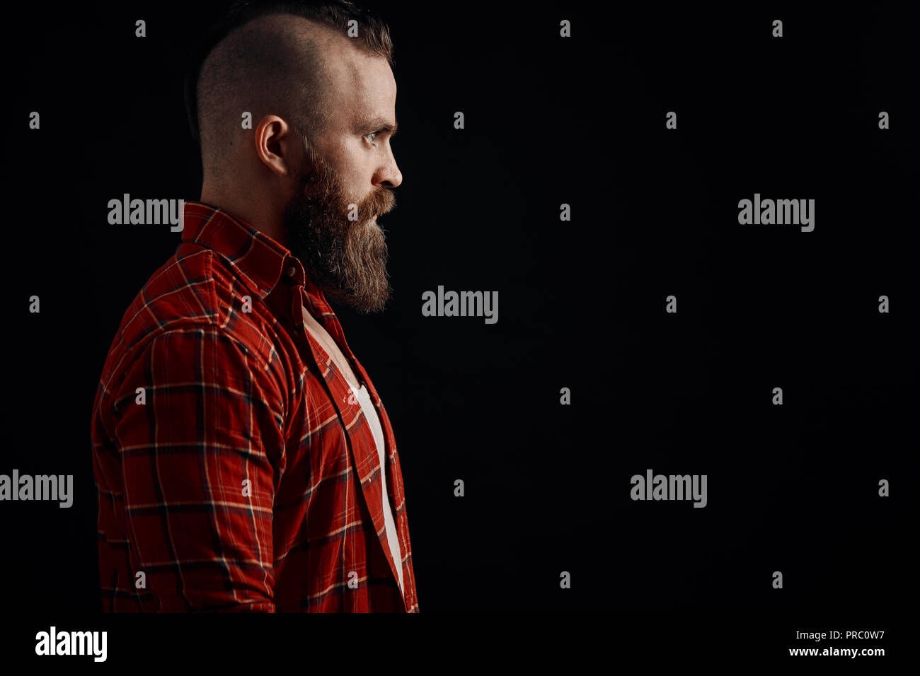 Headshot of Caucasian male with beard and mohawk, dressed in checkered ...