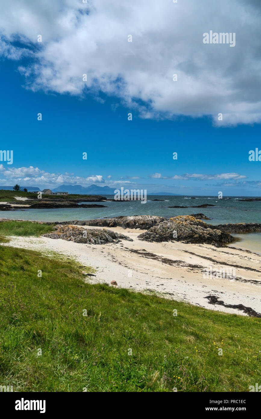 Looking west across sound of Arisaig to Eigg and Rum from Arisaig, near ...
