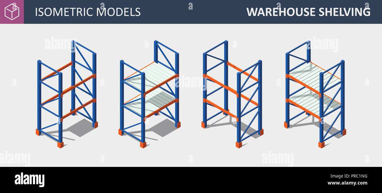 Vector Isometric Set of Storage Shalving or Rack Stock Vector Image ...