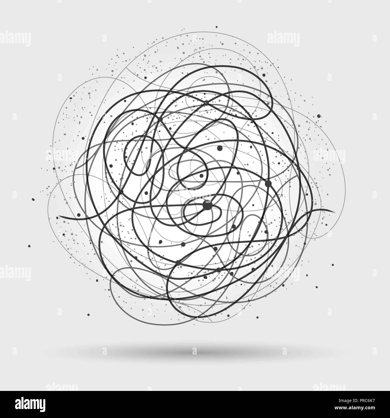 Chaos wires. Tangled wire circle vector illustration, scribble lines clutter abstract background ...