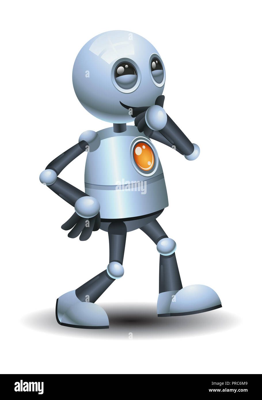 illustration of a happy little robot walking while thinking on isolated ...